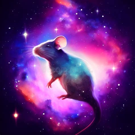 Cute Cartoon Rat On The Background Of The Galaxy Vector Illustration