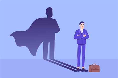 비즈니스 맨 영웅 개념 슈퍼 히어로 그림자로 자신있게 서 있는 젊은 사업가 비즈니스에서 리더십 슈퍼 영웅 성공과 야망 성취와 동기 부여 벡터 일러스트레이션 남자 사업가에