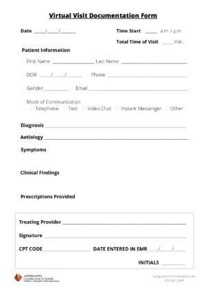Telemedicine Documentation Form Vanguard Communications