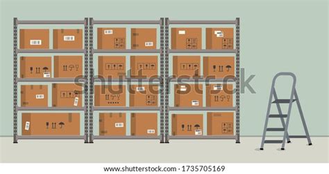 Warehouse Storage Shelvings Cardboard Boxes Warehouse เวกเตอร์สต็อก