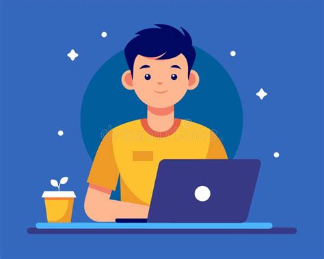 Graphic Designer Using Ai Technology For Work Vector Illustration Young Guy Sitting At Desktop