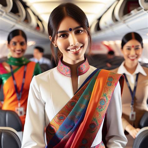 South Asian Female Flight Attendant Traditional Indian Attire Ai