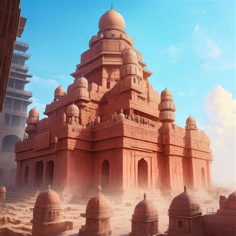 인도 힌두교 사원 건설 Jai Shri Ram 프리미엄 사진