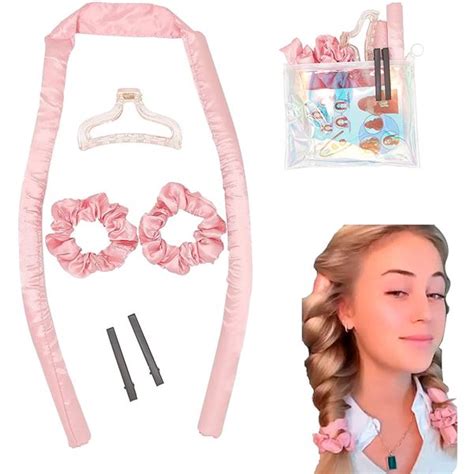 New Repacked Pink Heatless Hair Curling Kit And