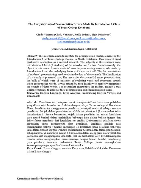 Pronunciation Error Analysis Mini Riset Pdf English Language Consonant