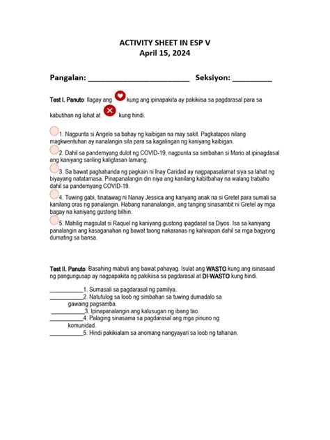 Activity Sheet In Esp V Pdf