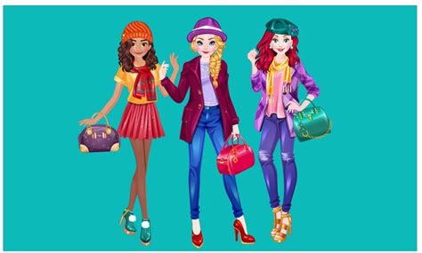 Meninas Lindas Catoons Vetor Premium