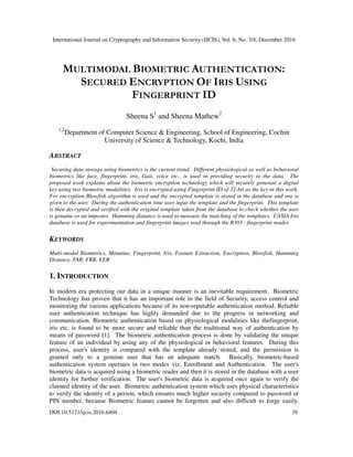 MULTIMODAL BIOMETRIC AUTHENTICATION SECURED ENCRYPTION OF IRIS USING FINGERPRINT ID PDF