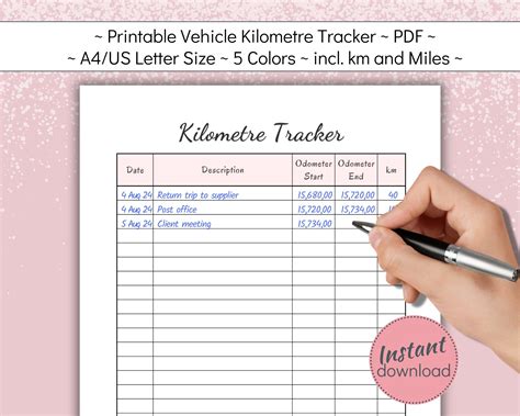 Printable Vehicle Kilometre Log Book Travel Distance Logbook Business