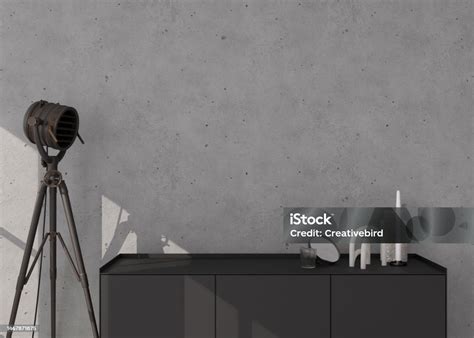 인테리어 모형 로프트 스타일 현대적인 객실의 빈 콘크리트 벽 전망을 닫습니다 아트웍 사진 포스터를위한 공간을 복사하십시오 산업 스타일의 인테리어 디자인 3d 렌더링