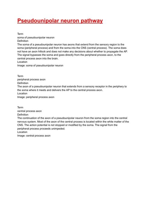 Pseudounipolar Neuron Pathway Exam 20252026 Questions With Correct