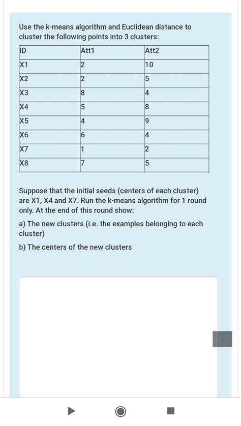 Solved Use The K Means Algorithm And Euclidean Distance To