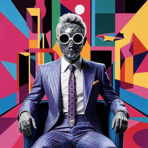A Man Wearing A Suit And Tie Sits In A Chair With A Colorful Background
