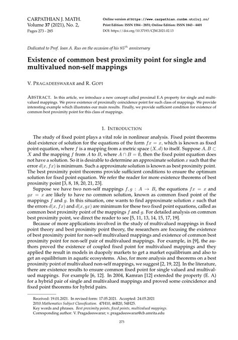 Pdf Pages 273 285 Existence Of Common Best Proximity Point For