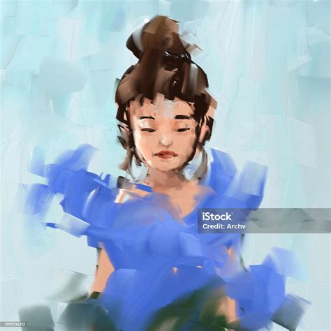 아름다운 소녀 초상화의 디지털 팔레트 나이프 페인팅 세트 캔버스 질감에 아크릴 반 추상 미술 사람 얼굴에 대한 스톡 벡터 아트