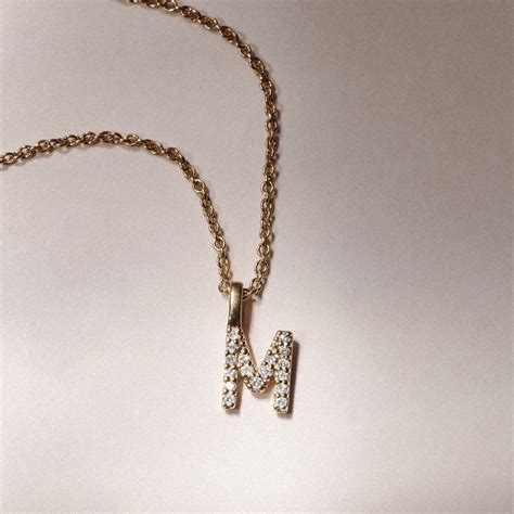 Love Letter Initial M Lab Diamond Necklace Set In 9k Yellow Gold The