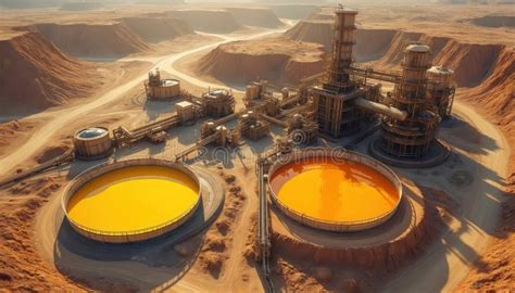 Aerial View Of Gold Mine Processing Plant Desert Landscape Industrial