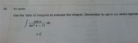 Solved Use The Table Of Integrals To Evaluate The Integral