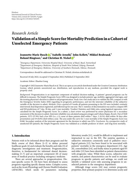 Pdf Validation Of A Simple Score For Mortality Prediction In A Cohort Of Unselected Emergency