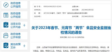 山西省2023年春节、元宵节“两节”食品安全抽检：450批次样品全部合格 中国质量新闻网