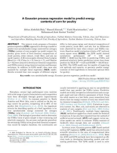 A Gaussian Process Regression Model To Predict Energy Contents Of Corn For Poultry