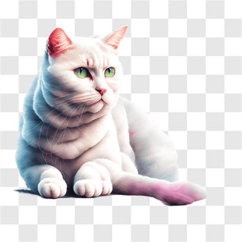 Download Relaxed White Cat With Colorful Eyes Png Online Creative Fabrica