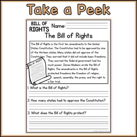 Bill Of Rights Social Studies Reading Comprehension Passages K 2 Classful