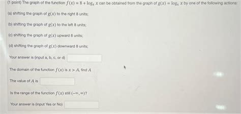 solved 1 point the graph of the function f x 8 log4x can