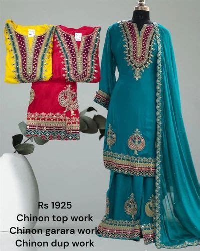 Chinon Silk Emb Top With Chinon Fancy Sharara And Chinon Dup At Rs 1925