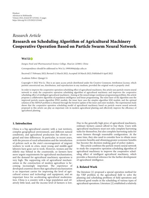 Pdf Research On Scheduling Algorithm Of Agricultural Machinery Cooperative Operation Based On