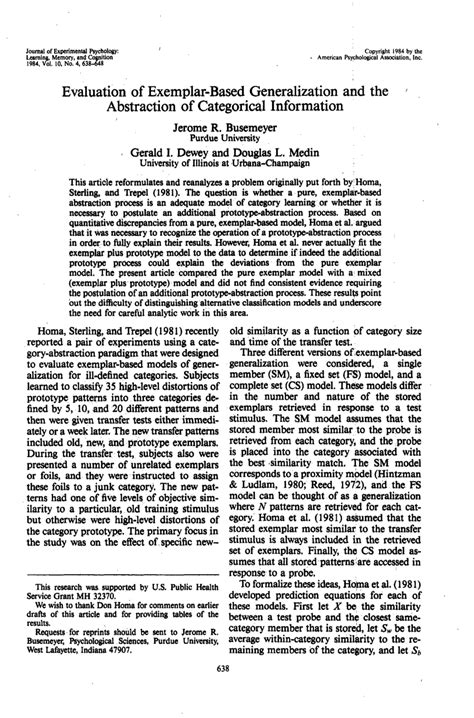 Evaluation Of Exemplar Based Generalization And The Abstraction Of Categorical Information