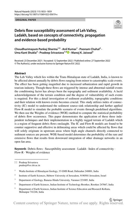 Debris Flow Susceptibility Assessment Of Leh Valley Ladakh Based On
