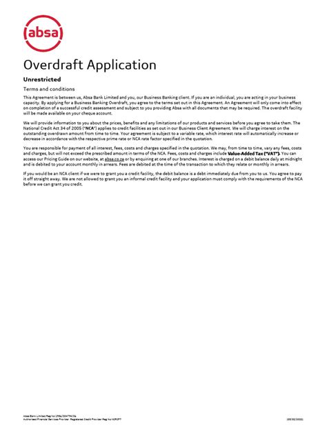 Overdraft Application Pdf