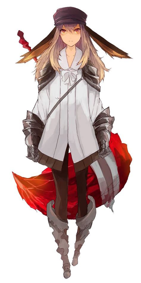 Anime Girl With Blonde Hair Orange Eyes Bunny Ears Armor Weapon