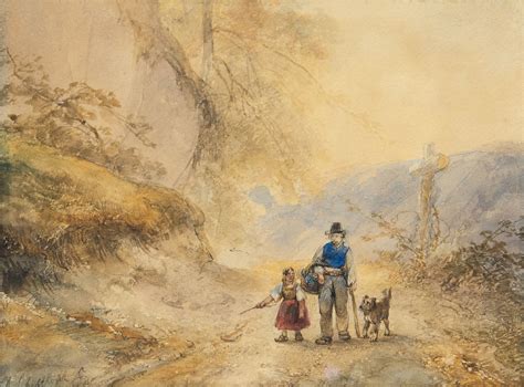 Andreas Schelfhout Aquarellen Te Koop Wandelaars Met Hond Op Een