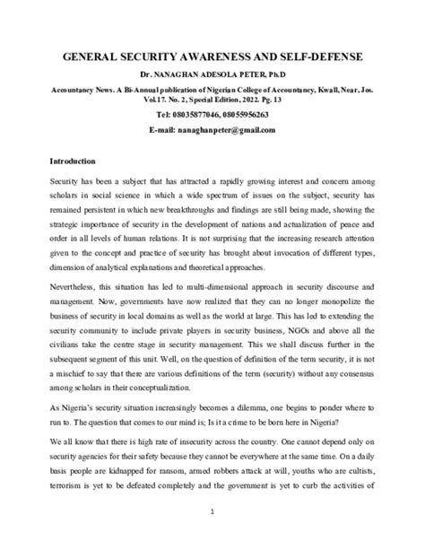 Doc General Security Awareness And Self Defense