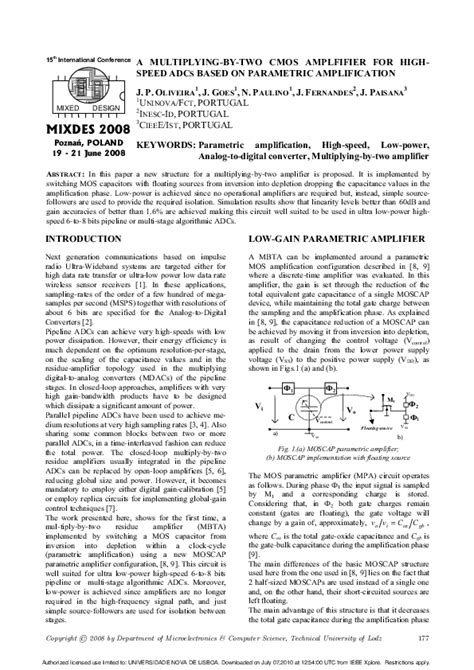 Pdf A Multiplying By Two Cmos Amplfifier For High Speed Adcs Based On Parametric Amplification