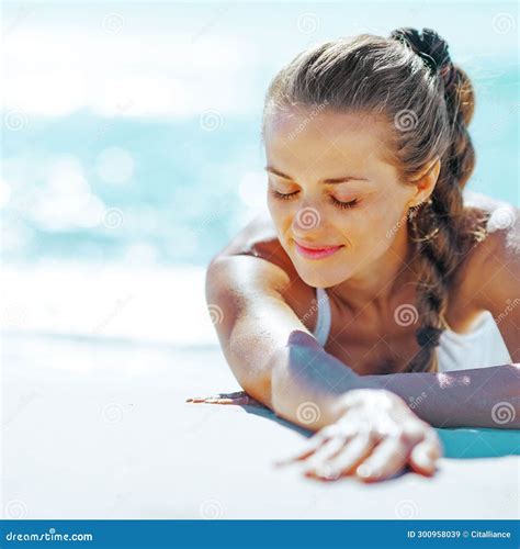 Relaxed Young Woman Laying On Beach Stock Image Image Of White