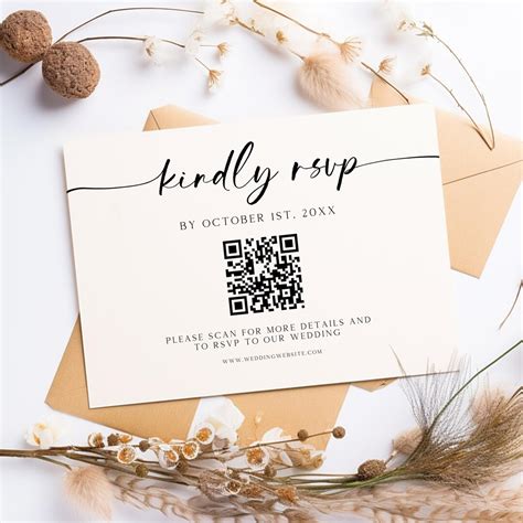 Editable DIY Rsvp Qr Code Card Canva Template Black White Minimalist