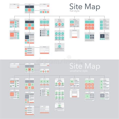 Site Map Flat And Wireframe Design Style Illustration Concept Of