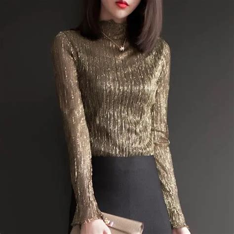 Bright Gold Silk Blouse Shirt Women Blouses 2019 Spring Summer Ladies