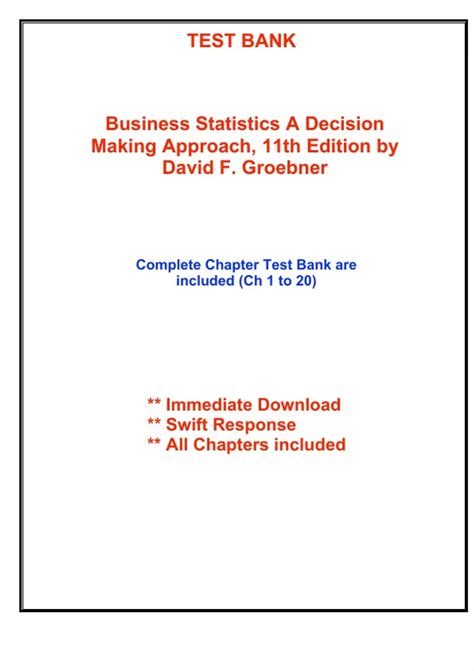 Test Bank For Business Statistics A Decision Making Approach 11th