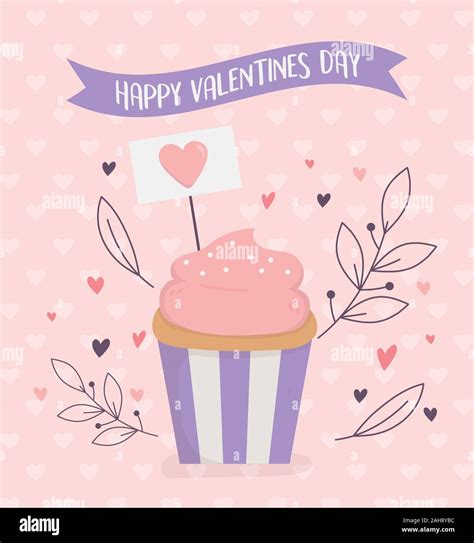 Happy Valentines Day Sweet Cupcake Hearts Love Background Vector
