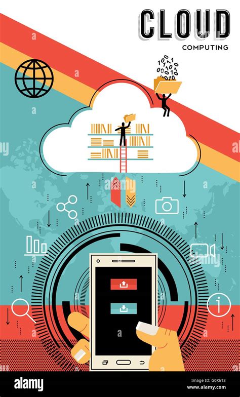 Cloud Computing Concept Illustration Design In Flat Line Art Style Share Phone Files And