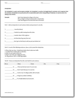 Interjections Worksheet