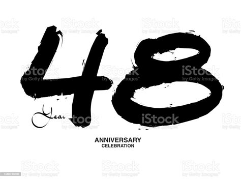 48주년 기념 벡터 템플릿 48자리 숫자 로고 디자인 48번째 생일 검은색 글자 숫자 브러시 그리기 손으로 그린 스케치 검은색 숫자 기념일 벡터 그림 0명에 대한 스톡 벡터