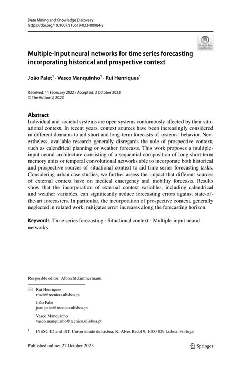 Pdf Multiple Input Neural Networks For Time Series Forecasting
