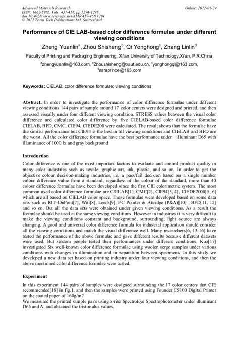 Performance Of Cie Lab Based Color Difference Formulae Under Different Viewing Conditions