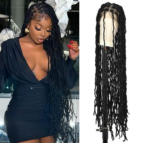 Olymei 40 Inches Full Double Lace Front Square Knotless Locs Braided Wigs For Black Women Loc