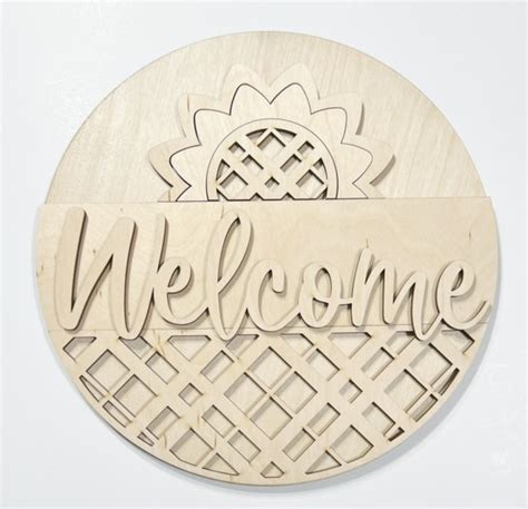 Sunflower Lattice Welcome Round Doorhanger Sawdust And Swirls